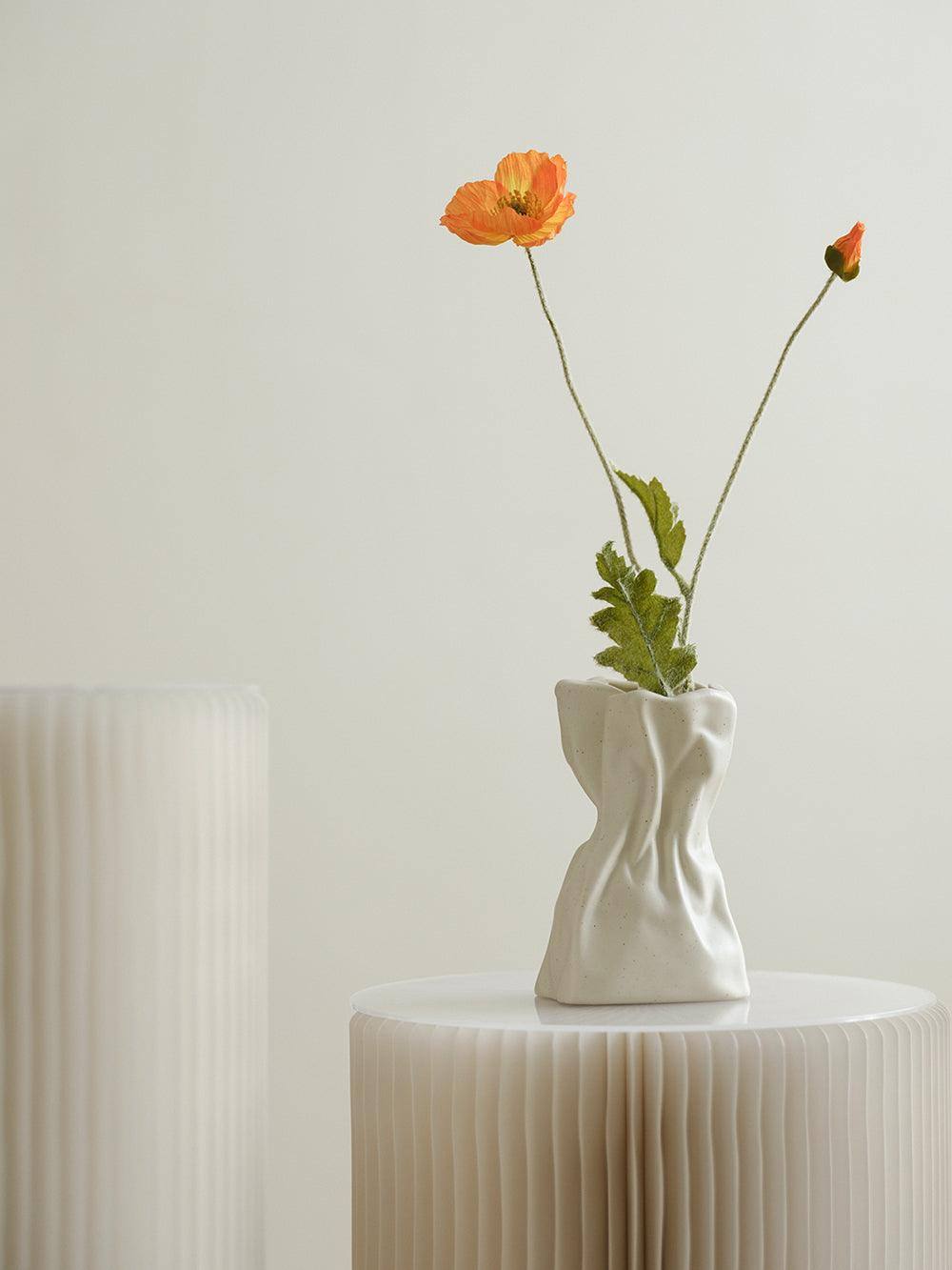Crinkle Grab Paper Bag Shape Ceramic Vase (Small) | WENSHUO HOME