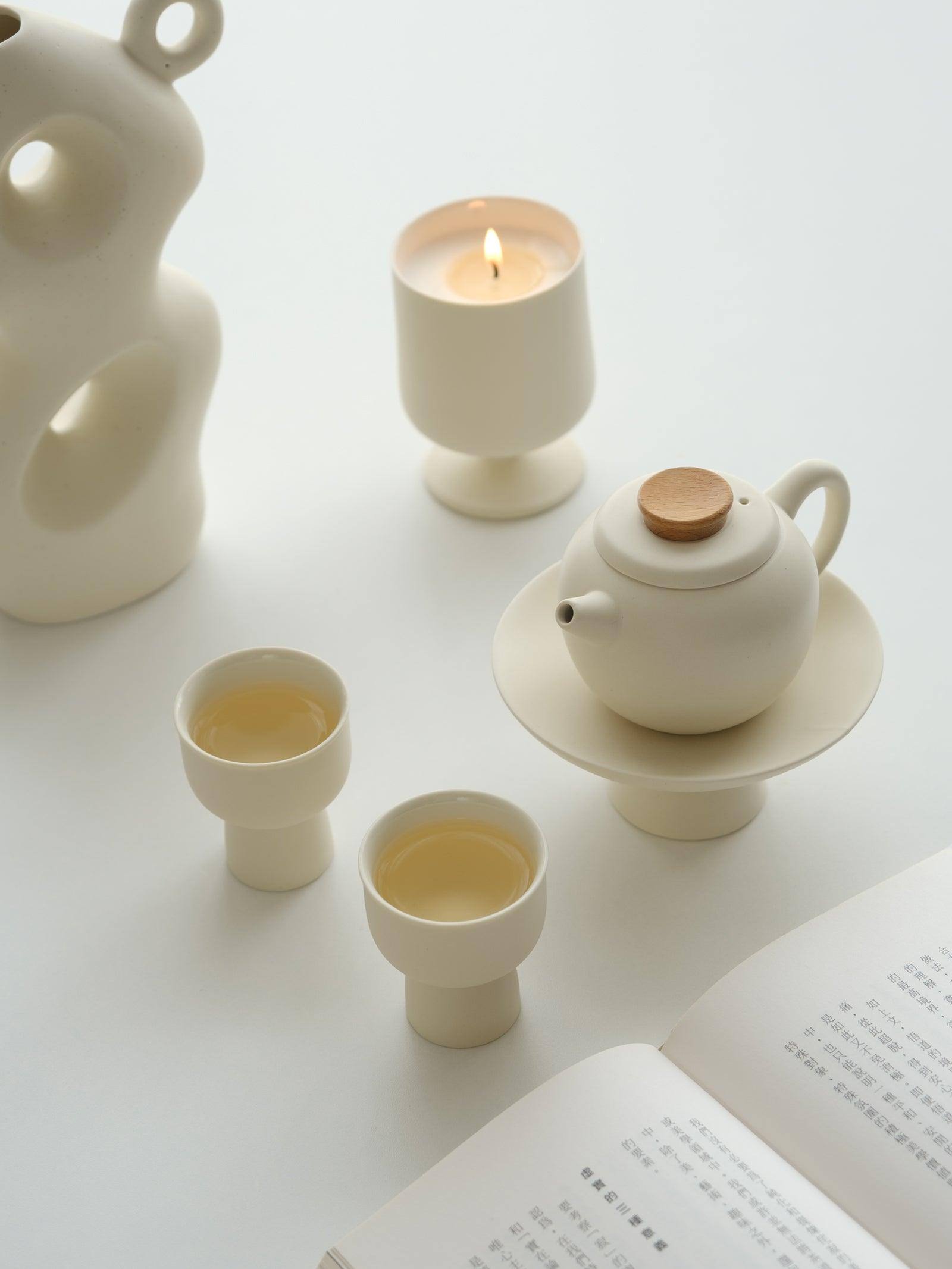 Japanese Style Cream Shoukei Brewing Tea Set With Goblet Cups | WENSHUO